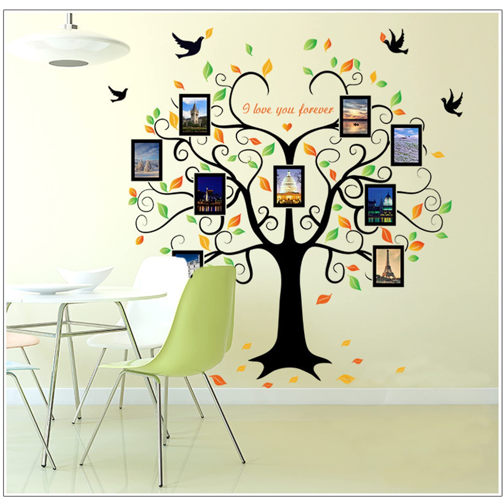 Pinenjoy Large Family Tree Wall Sticker Photo Frame Wall Decal 63x80inch Removable Self-Adhesive Vinyl Wall Clings for Living Room Bedroom Decoration