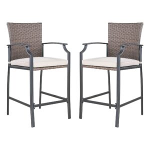 patio tree outdoor wicker counter-height bar chairs, patio steel rattan bar stools with removable cushion, set of 2