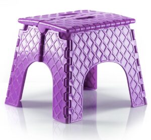 mueller folding step stool, 11 inch heavy duty step stools for kids and adults, lightweight and portable foldable stool for kitchen, bathroom, non-slip and sturdy, holds up to 264lbs, purple