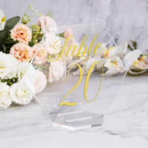 20pcs acrylic wedding table numbers hexagon printed clear acrylic table numbers with stands for wedding party event catering