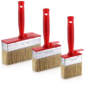 3 pieces deck stain and sealer block paint brushes on wood heavy duty brush paint brushes for walls applicator for painting staining decking fence, 3 inch, 4 inch and 6 inch, set of 3 (red)