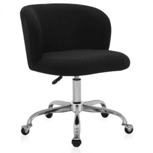 BELLEZE Modern Upholstered Boucle Office Desk Chair with Swivel Wheels and Adjustable Height Accent Chair Decorative Office or Vanity, Stylish Comfy - Aston (Black)