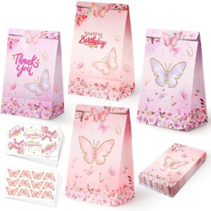 lwbdd butterfly candy gift bags 24 pieces pink and purple bags rainbow party decorations butterfly supplies for birthday party paper gift bag with 24 stickers for valentine's day & easter