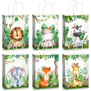 18 pieces safari goodie bags jungle animals party favor bags with handles zoo animals print candy bags woodland gift bags for baby shower wedding birthday jungle themed party supplies