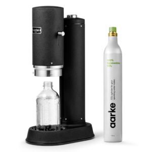 aarke carbonator pro, sparkling & carbonation water machine, stainless steel with glass reusable bottle volume 800 ml and co2 cylinder (matte black)