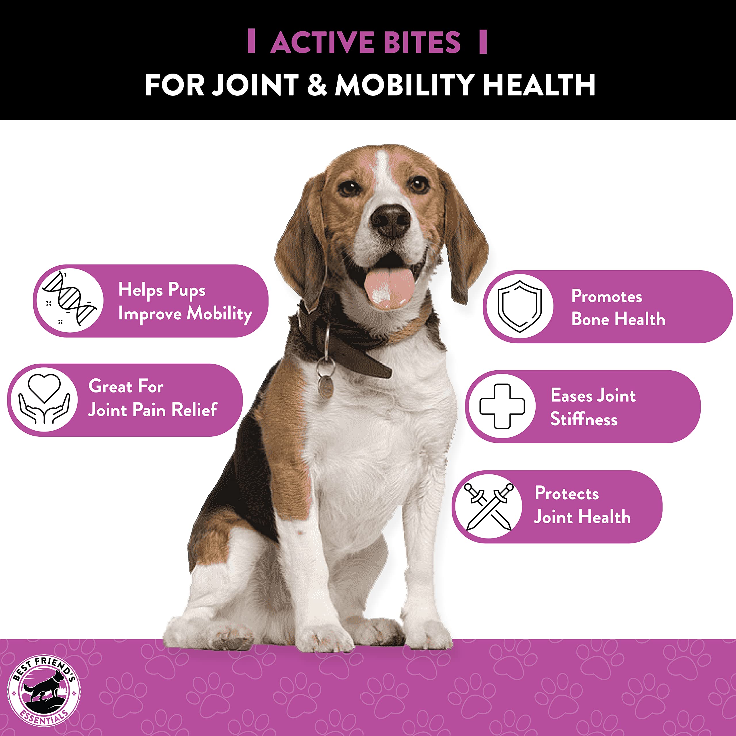 Active Bites - Joint and Hip Support Supplement- A Blend of Chondroitin, MSM, and Glucosamine in Each Tasty Chew - Small, Medium, and Large Dog Breed - Duck Flavor - by Best Friend's Essentials