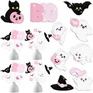 geyee 36 pcs halloween baby shower decorations boo cake topper ghost tables centerpieces sticks spooky banner decorations halloween centerpieces for table birthday pink and black party supplies