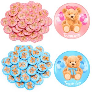 dingion 100 pcs bear baby shower gender reveal buttons team pink blue gender reveal button pins watercolor baby shower badges pins for gender reveal baby shower party game supplies, 1.5 inches