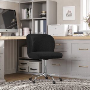 BELLEZE Modern Upholstered Boucle Office Desk Chair with Swivel Wheels and Adjustable Height Accent Chair Decorative Office or Vanity, Stylish Comfy - Aston (Black)