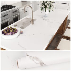 veelike 15.7''x118'' white marble contact paper for countertops waterproof self adhesive matte marble wallpaper peel and stick countertops for kitchen counter top covers for bathroom table cabinets