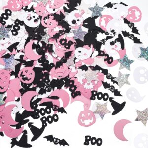 ferraycle 400 pcs confetti halloween bat ghost confetti glitter pink black halloween party decorations pumpkin star moon skull hat halloween throwing confetti for party table decorations, 8 styles