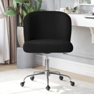 belleze modern upholstered boucle office desk chair with swivel wheels and adjustable height accent chair decorative office or vanity, stylish comfy - aston (black)