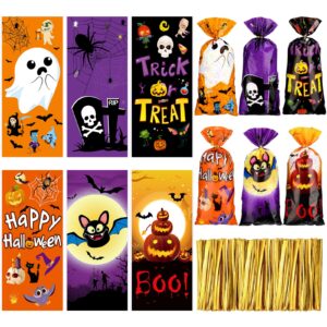 hotop 120 pcs halloween cellophane bags plastic trick or treat candy bags goodie cookie treat bags with 150 pcs gold twist ties for halloween theme party favor supplies