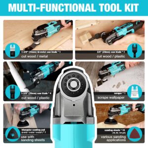 DURATECH Cordless Oscillating Tool, 20V Oscillating Multi Tool Kit with 6 Variable Speed, 3° Oscillation Angle, 24PCS Accessories, 2.0Ah Battery, Charger & Carrying Case, for Cutting, Scraping,Sanding