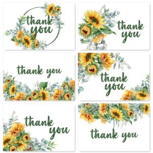 anydesign 36pack sunflower eucalyptus thank you cards bulk watercolor floral greeting cards with envelopes matching seal stickers flower note cards for wedding birthday baby shower bridal party