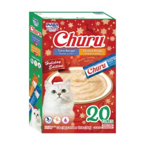 inaba churu cat treats, lickable, squeezable creamy purée cat treat with vitamin e, 0.5 ounces each tube, 20 tubes, holiday variety pack