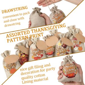 36 Pcs Thanksgiving Burlap Bags Thanksgiving Treat Goodies Bags Pumpkin Turkey Burlap Gift Bags with Drawstring Fall Candy Bags with Pumpkin Card Small Drawstring Pouch for Thanksgiving Fall Party