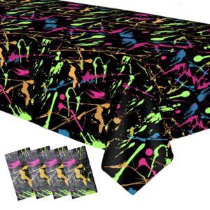 hipvvild neon party supplies tablecloth - disposable neon glow birthday party decorations table cover, neon glow graffiti theme birthday baby shower party table cloth - 4 pack (54in x 108in)