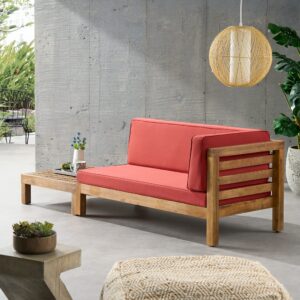 Christopher Knight Home Oana Outdoor Right Arm Loveseat and Coffee Table Set - Acacia Wood - Teak/Beige