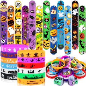 junebrushs 50 pack halloween party favors halloween slap bracelets rubber wristbands assorted for kids halloween slap bands for boys girls halloween classroom prizes gifts toys treat bag fillers