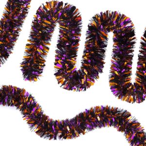 saoropeb 4 pieces 26.4 ft christmas tinsel garland metallic shiny twist garland hanging decorations for christmas party indoor and outdoor decor - black orange and purple