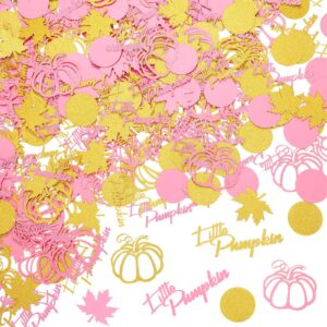 400 pieces fall little pumpkin maple leaf confetti pink and gold pumpkin baby shower decorations glitter thanksgiving table confetti for baby girl birthday party supplies (vivid style)