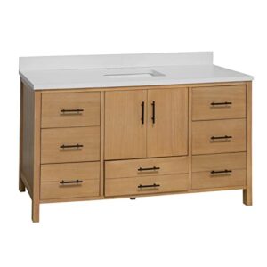 kitchen bath collection california 60-inch single bathroom vanity (matte white/blonde): includes blonde cabinet with matte white countertop and white ceramic sink