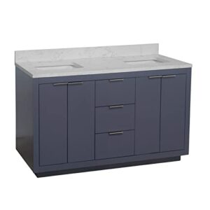 kitchen bath collection stockholm 60-inch double bathroom vanity (engineered marble/marine gray): includes marine gray cabinet with engineered marble countertop and white ceramic sinks