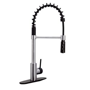 westbrass ks18a-2012 21" commercial style kitchen faucet with dual function open coil pull down sprayer and 1-lever handle, stainless steel/oil rubbed bronze