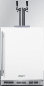 summit appliance sbc58whbiada 24" wide built-in undercounter ada height commercially listed dual tap beer dispenser in white with stainless steel handle, automatic defrost, adjustable thermostat