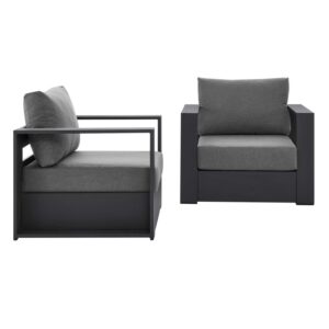 modway tahoe fabric & aluminum outdoor armchair in charcoal/gray (set of 2)