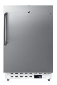 summit appliance scr504sstbada 21" wide built-in undercounter ada compliant commercial all-refrigerator with stainless steel door, front lock, automatic defrost and white cabinet