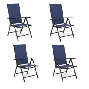 mfstudio patio folding chairs set of 4, outdoor patio dining chairs, portable blue sling patio chairs, 7 levels adjustable sling back chairs for backyard lawn garden