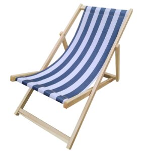 sybrioka beach sling chair,outdoor lounge chair, folding patio reclining, camping chairs with adjustable wood backrest, for outside lawn deck pool (blue)