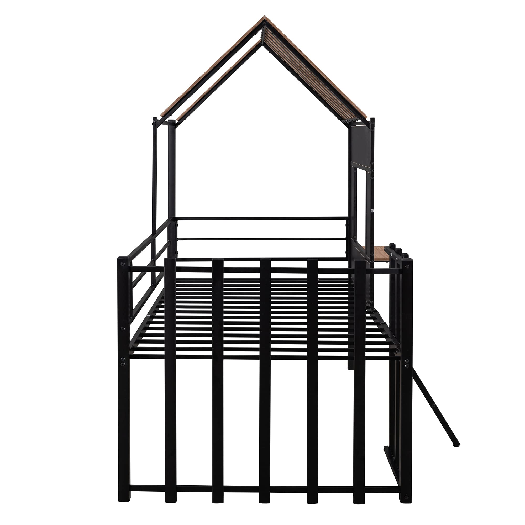 Harper & Bright Designs Kids House Beds Low Loft Bed Frame with Roof, Window, Guardrail and Ladder, Metal Twin Size Loft Bed for Kids Teens Girls Boys (Twin, Black)