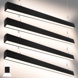 dakason 4ft linkable led linear light, 35w down and 15w up light, 3/4/5000k cct selectable, commercial linear lighting fixture for office, dimmable suspended lighting for school 4pack black