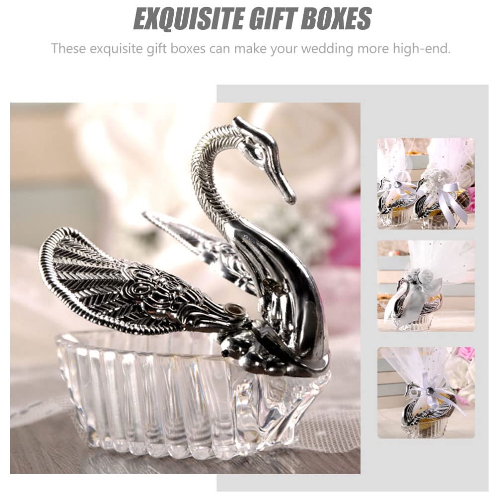 24Pcs Wedding Candy Boxes Swan Shaped Candy Containers Packing Boxes Ornament Fillable Pouch Party Favors for Wedding Bridal Shower Party Supplies Silver