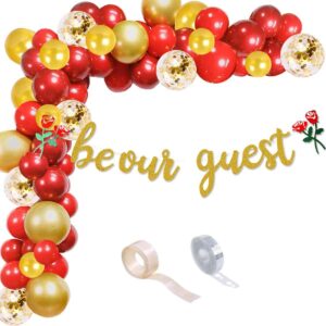 be our guest party decoration banner, beauty and the beast birthday party balloon garland arch red and gold for bachelorete party baby shower wedding engagement party housewarming decorations