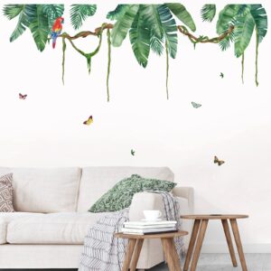 wondever palm leaf wall stickers tropical leaves green plant peel and stick wall art decals for living room bedroom tv background (w:52 inches)