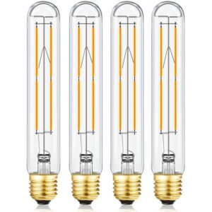 4 pack t10 led bulb 8w dimmable e26 base tubular light bulb 2700k warm white 75w equivalent 800lm 7.3in bulb for rustic pendant, wall scones tube light bulbs desk lamp vintage edison long light bulbs