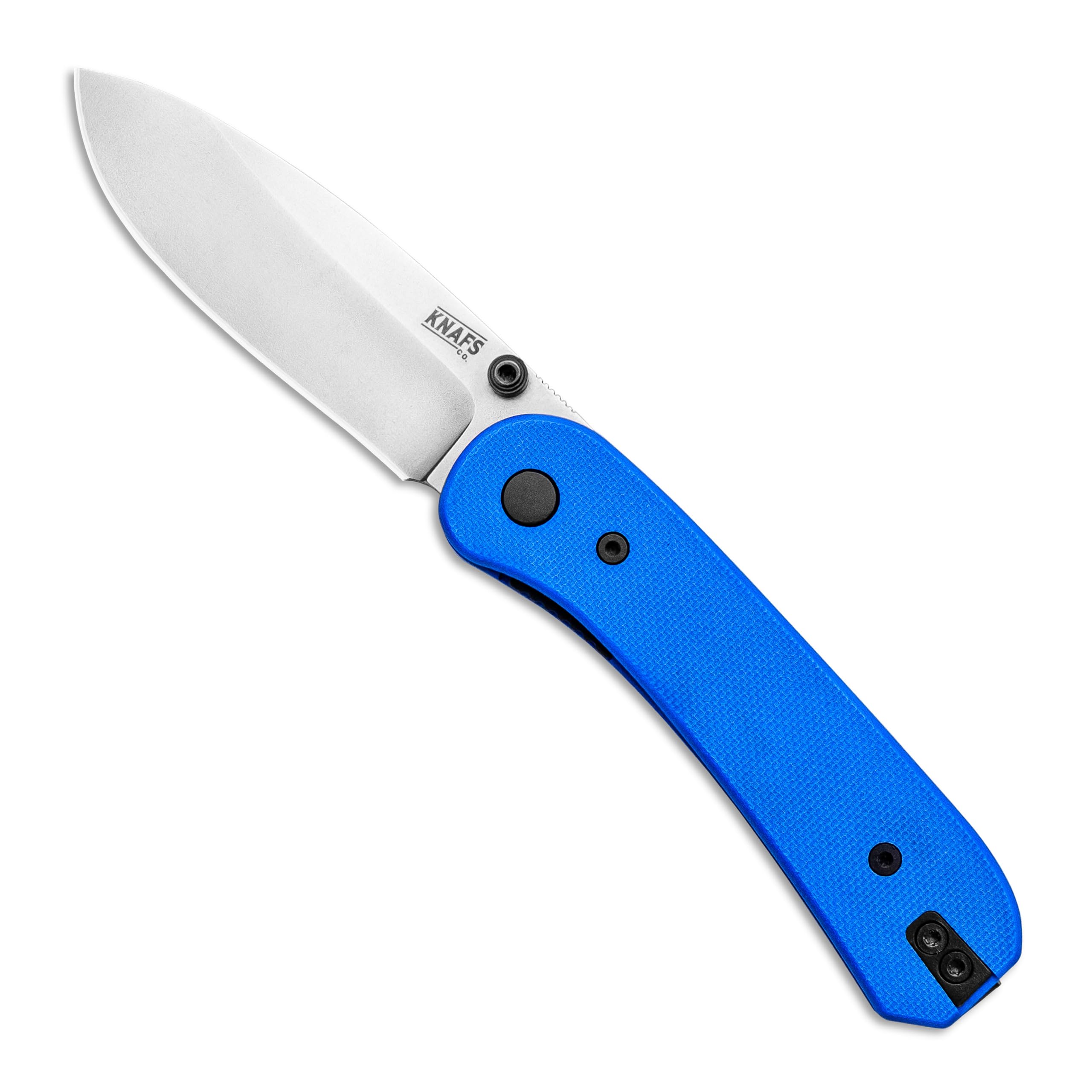 Knafs - Lander 1 Folding Pocket Knife with Clip - EDC for Men, Women, Everyone - Gray Stonewash Blade - Blue G10 Handle