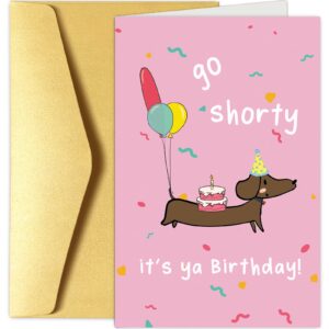 chenive funny sausage dog birthday card, dachshund happy birthday card, humorous bday greeting card, go shorty it’s ya birthday