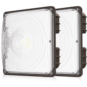 cinoton 40w led canopy lights ul listed, 100-277v commercial canopy lights outdoor ip65 waterproof, 5600lm for gas station garage warehouse shop carport industrial, 9.5"x9.5" 5000k daylight 2 pack