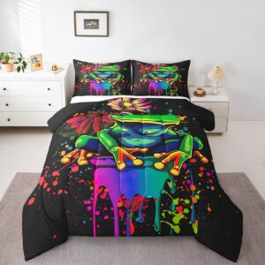 colorful tie dye bedding set,cartoon frog print comforter set,rainbow graffiti style duvet insert for kids boys girls child,rose flower daisy floral down comforter for bedroom decor,2 pillow shams