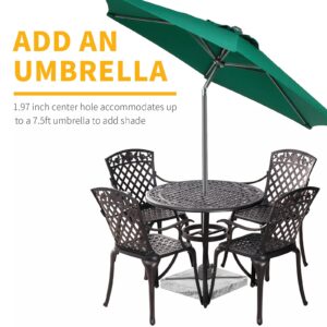 5PCS Patio Dining Set Outdoor Furniture Set, Cast Aluminum Patio Bistro Table and Chair Set of 2 with Umbrella Hole,Suitable for Patio Garden Deck(Antique Bronze)