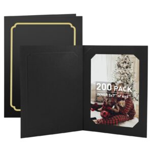 golden state art, pack of 200, 4x6/5x7 photo folders, cardboard picture frame, paper photo frame cards, greetings/invitation cards, special events: graduation, christmas, wedding (black gold lining)