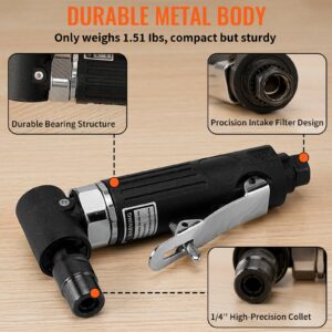 BAIWEN 1/4" Right Angle Air Die Grinder - 90 Degree Heavy Duty 20,000 RPM Compressed Sander Polisher Tool for Contour Grinding, Polishing, Milling, Cutting