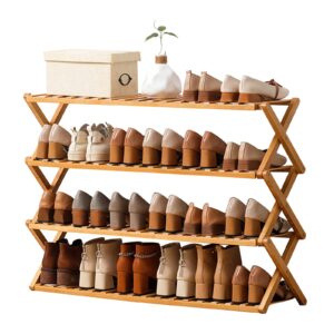 choclaif free standing shoe racks for closet, shoe shelf bamboo shoe rack for bedroom, entryway hallway closet living room organizer（4 tier）