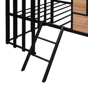 Harper & Bright Designs Kids House Beds Low Loft Bed Frame with Roof, Window, Guardrail and Ladder, Metal Twin Size Loft Bed for Kids Teens Girls Boys (Twin, Black)