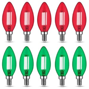 12 pack filament e12 candelabra led christmas light bulbs 4w 40 watt equivalent e12 candelabra base chandelier bulbs vintage halloween light bulbs for party decoration, porch, christmas (red, green)